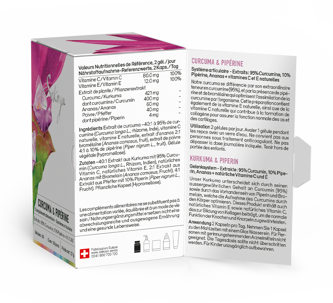 Curcuma & Pipérine 60 capsules - Against arthrosis | Sekoya
